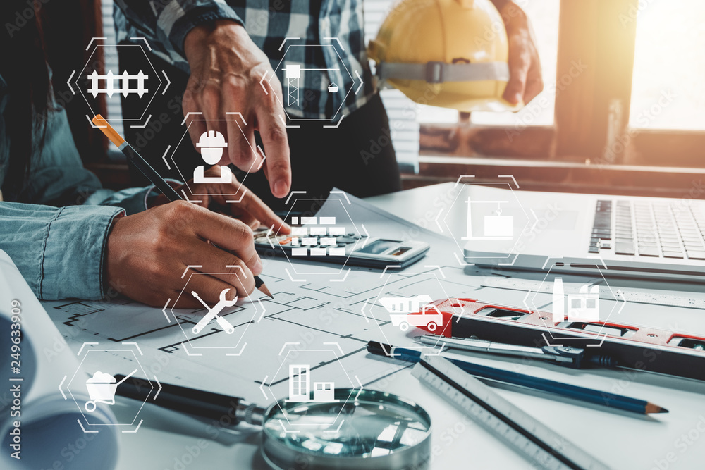 Engineer teamwork. Image of engineer meeting for architectural project ...