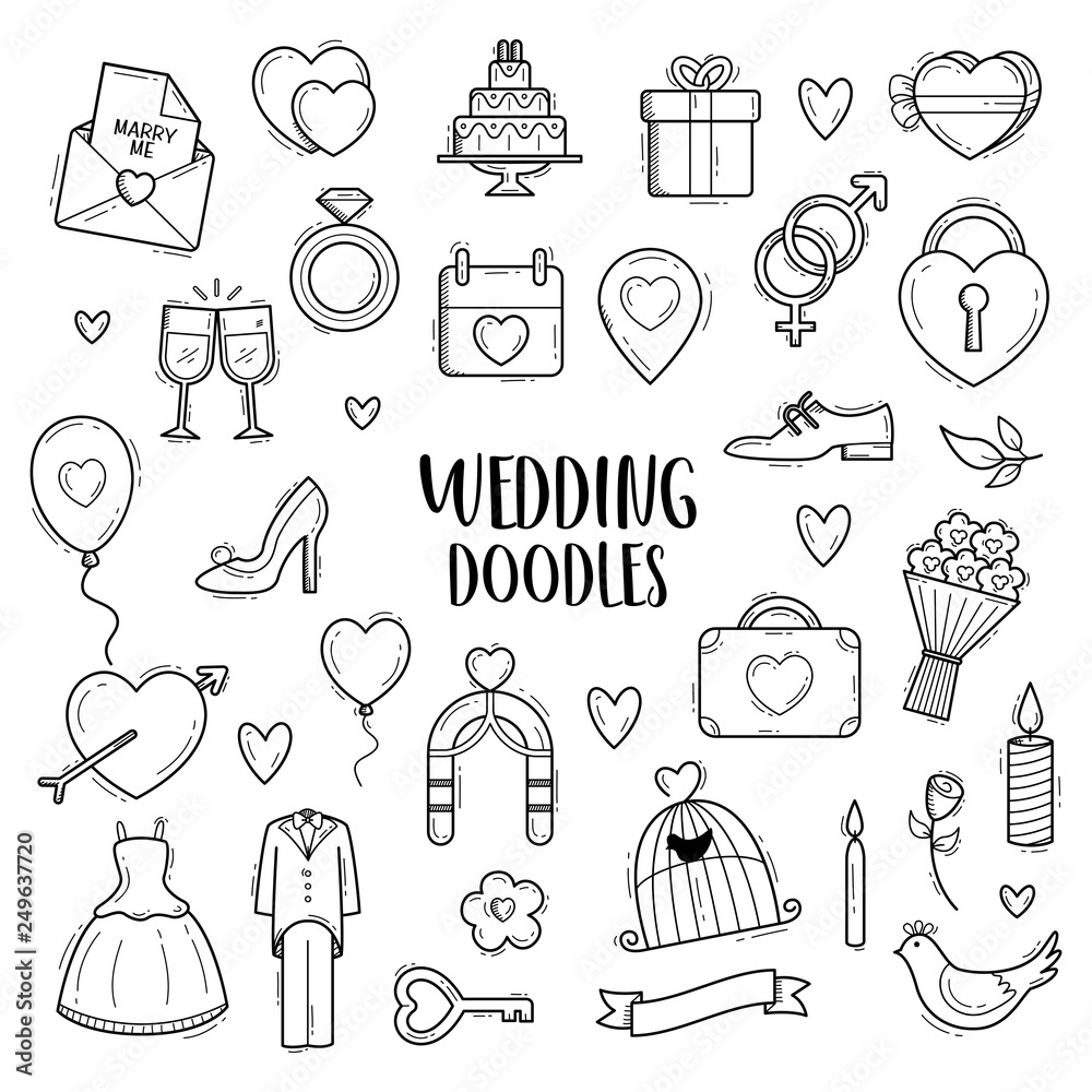 Vector doodle wedding hand drawn sketch Stock Vector | Adobe Stock