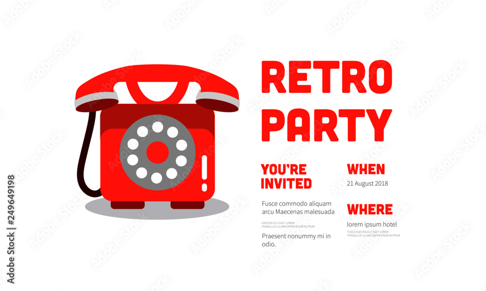 Retro Party Telephone Invitation Design with Where and When Details ...