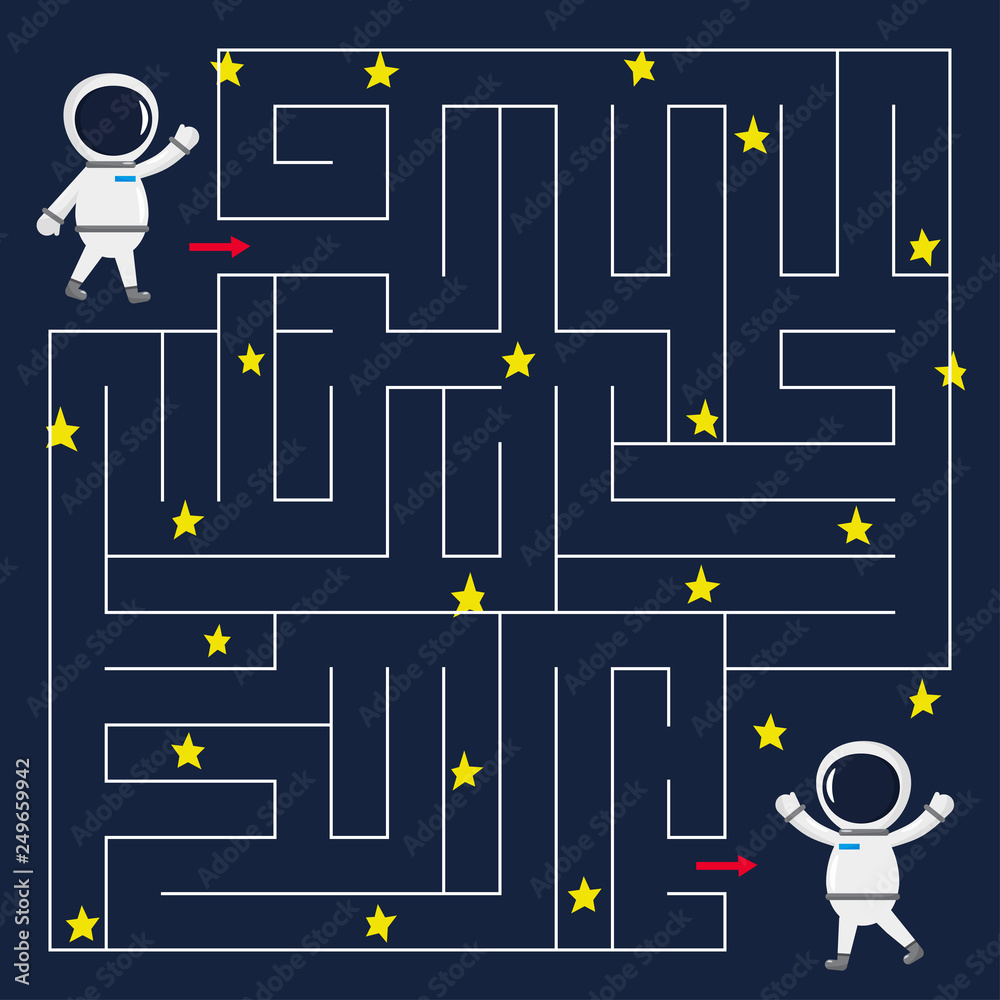 Maze game for kids. Help the astronauts find right way. Space day ...