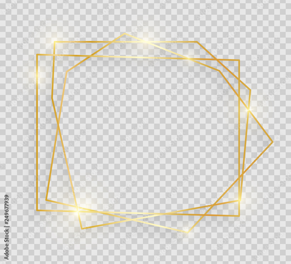 Gold shiny glowing vintage frame with shadows isolated on transparent ...