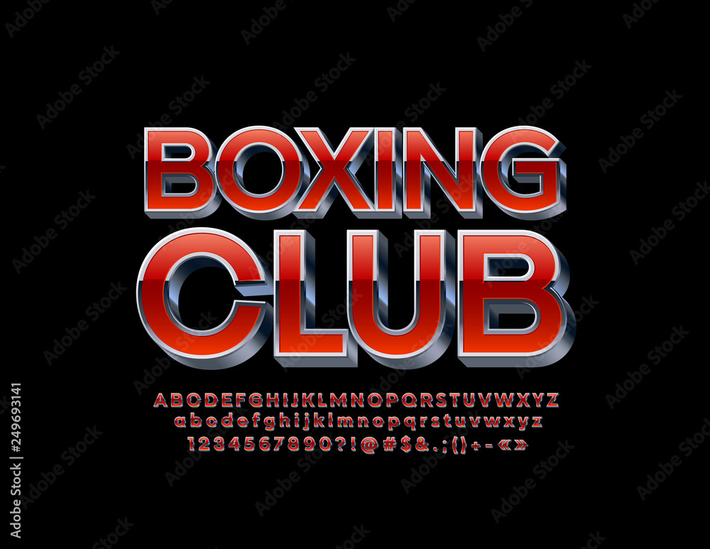 Vector logotype Boxing Club with Metallic and Red Font. 3D Sulver ...