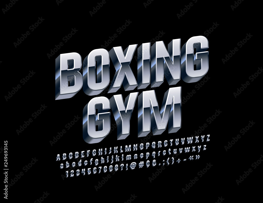 Vector Silver emblem Boxing Gym with 3D Alphabet Letters, Numbers and ...