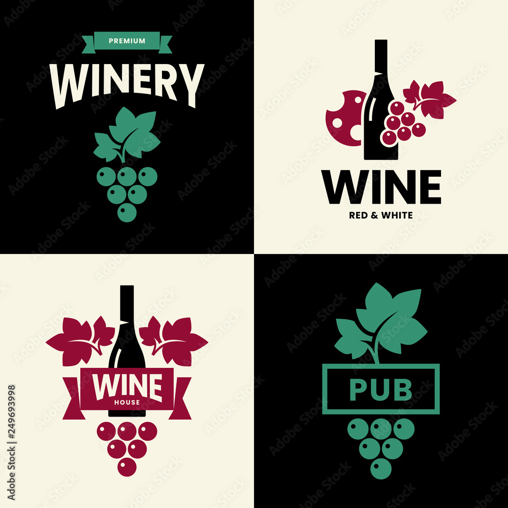 Modern wine vector isolated logo collection for tavern, restaurant ...