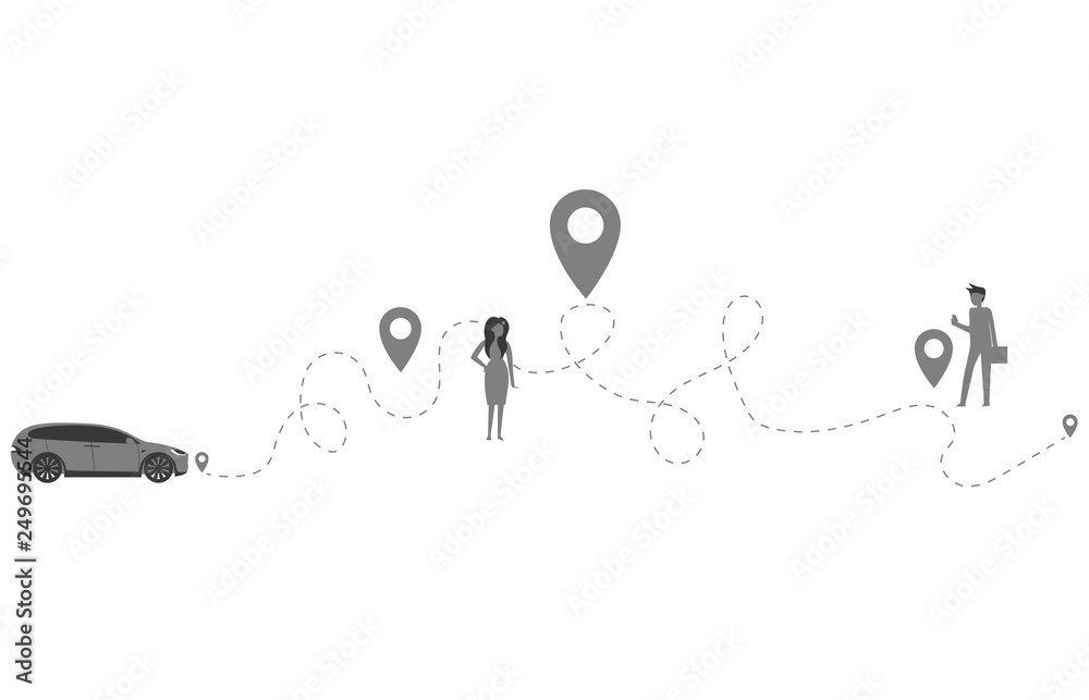 Cartoon picture with people, man, woman on route, path, journey of ...