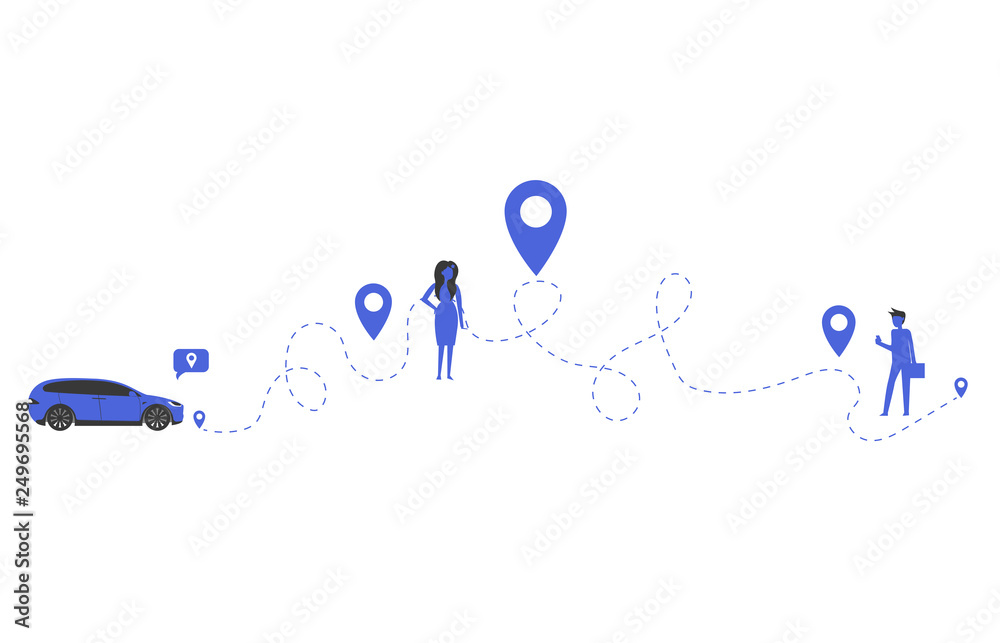 Cartoon picture with people, man, woman on route, path, journey of ...