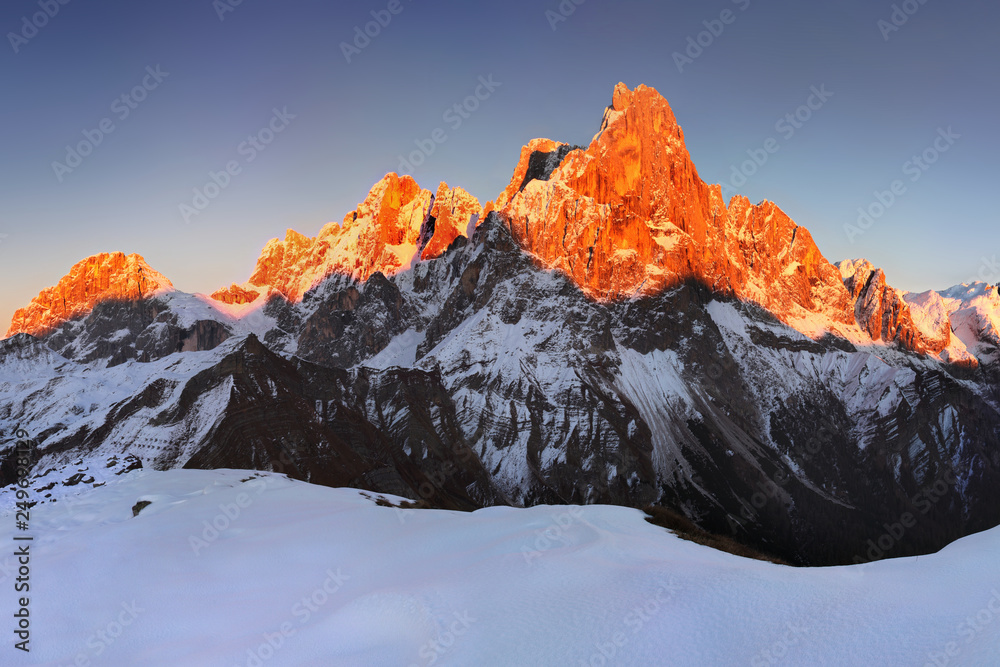 Beautiful view of Pale di San Martino in the italian Dolomites with ...