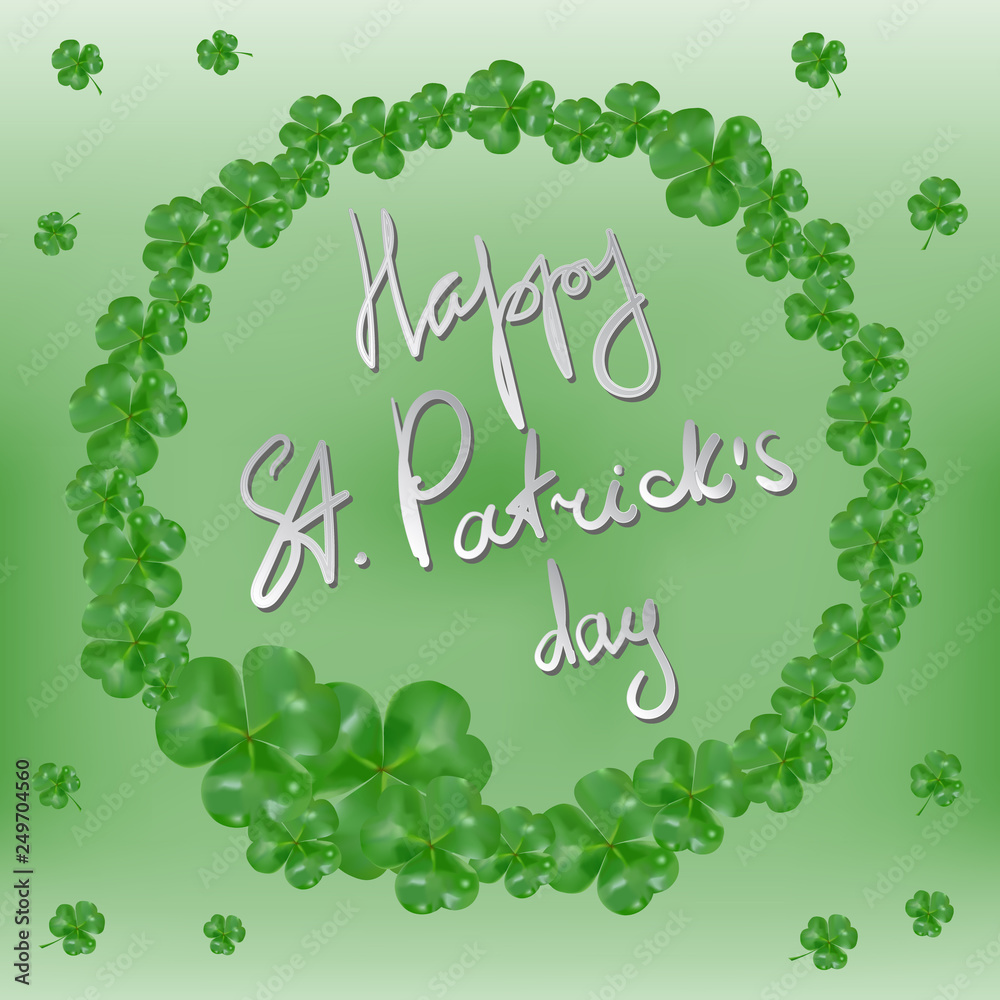 Wreath of realistic clover and congratulations on Saint Patrick's Day ...
