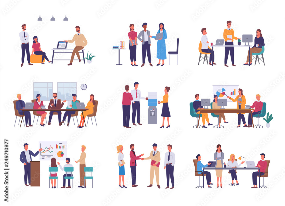 Teamwork or team building, office business meeting vector. Conference ...