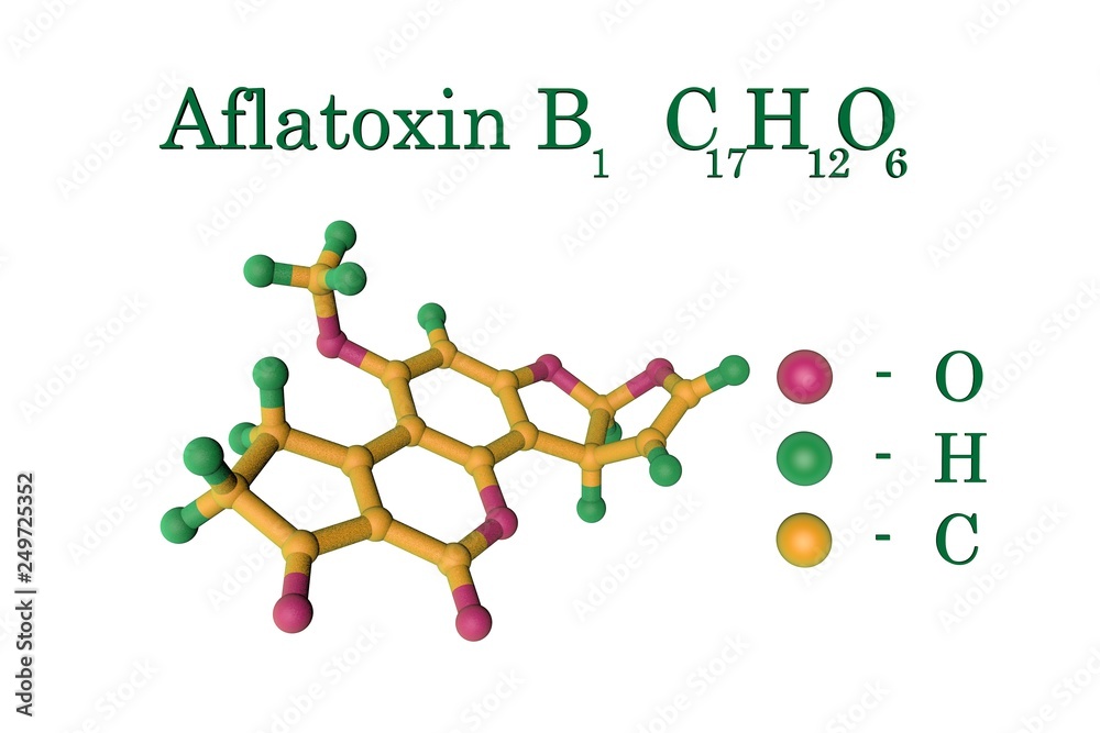 Molecule of aflatoxin B1, carcinogenic toxin produced by fungi ...