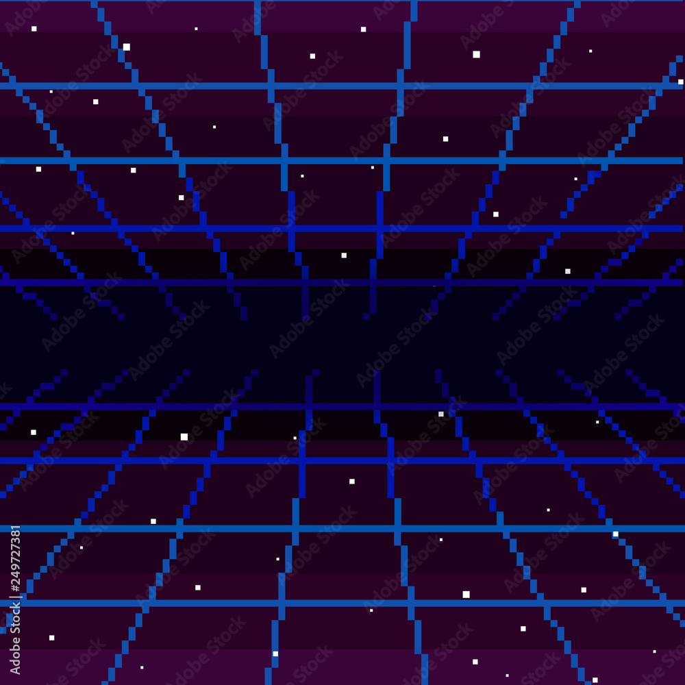 Vector retro futuristic background. Abstract digital landscape with ...