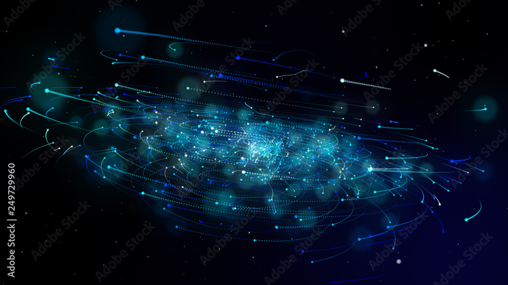 Simulation of galaxy light motion of stars in dark background, future ...
