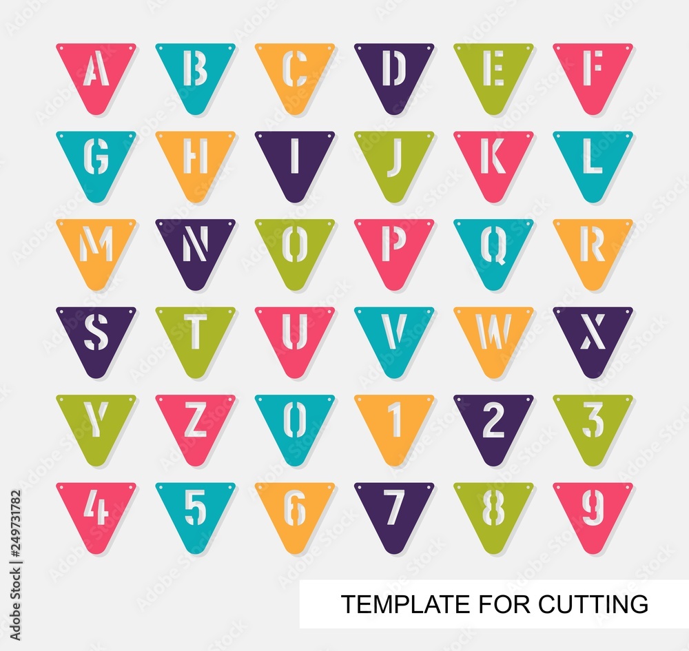 Set of flags with carved english letters and numbers. Decor for a ...