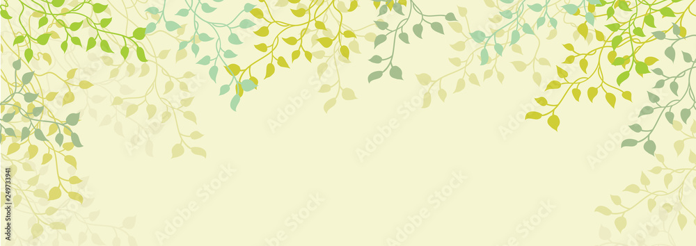 Spring background of ivy vines and leaves on pretty floral yellow or ...