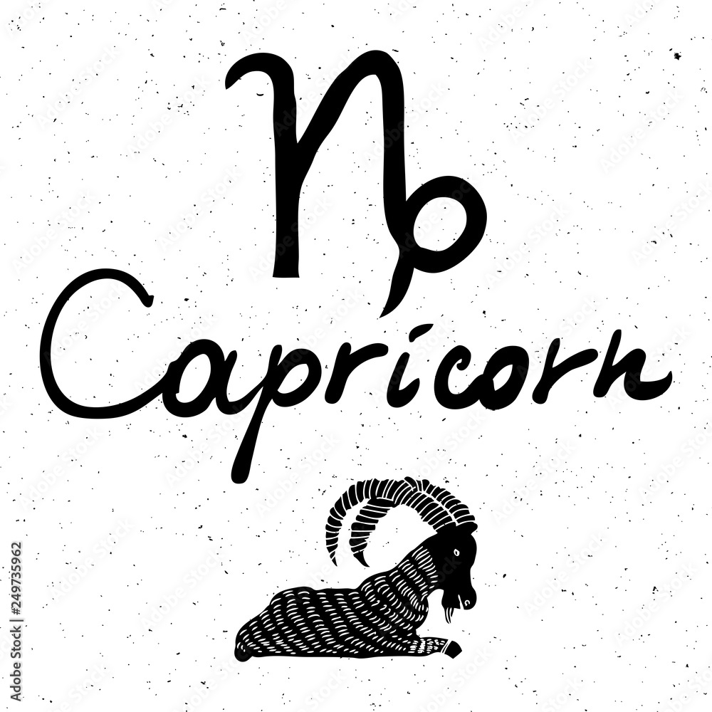 Capricorn zodiac hand drawing sign for horoscope. Usable for mystic ...