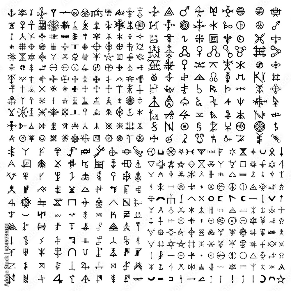 Big set of esoteric symbol design elements. Imaginary handwritten ...