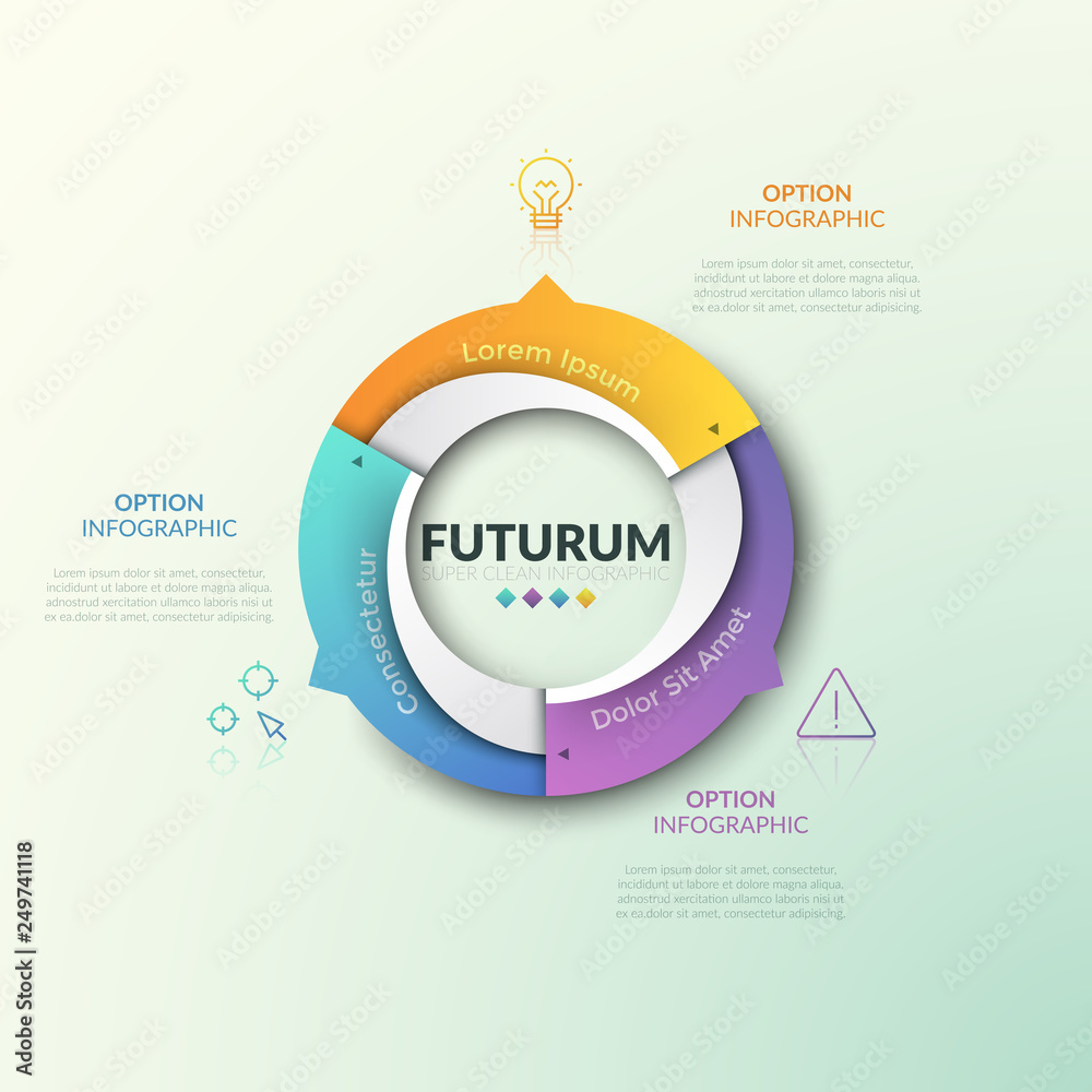 Ring chart divided into 3 sectors with arrows pointing at thin line ...