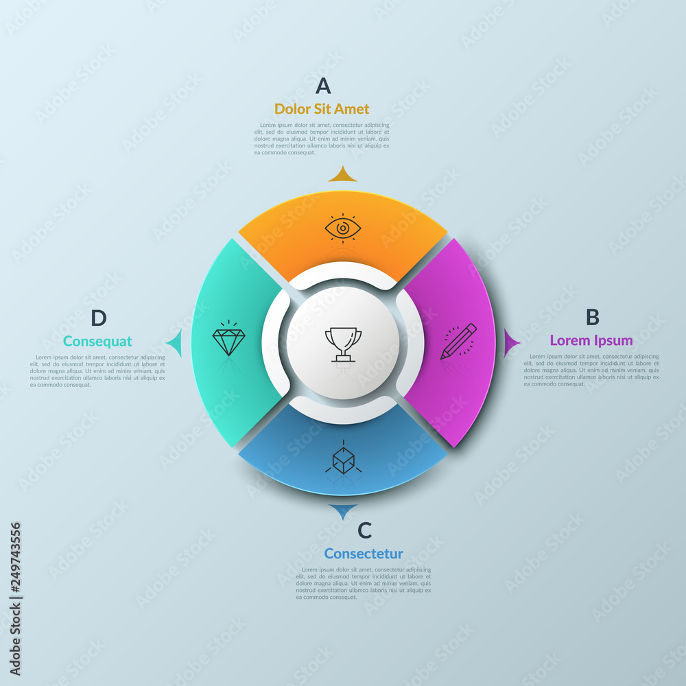 Pie chart divided into 4 separate sectors and circular element in ...