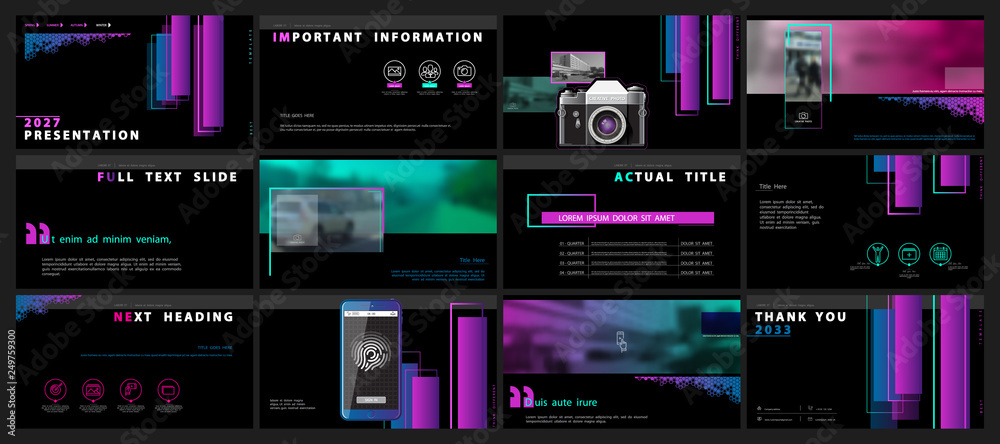 Template for photo presentation from the camera. Blue, black. Black ...
