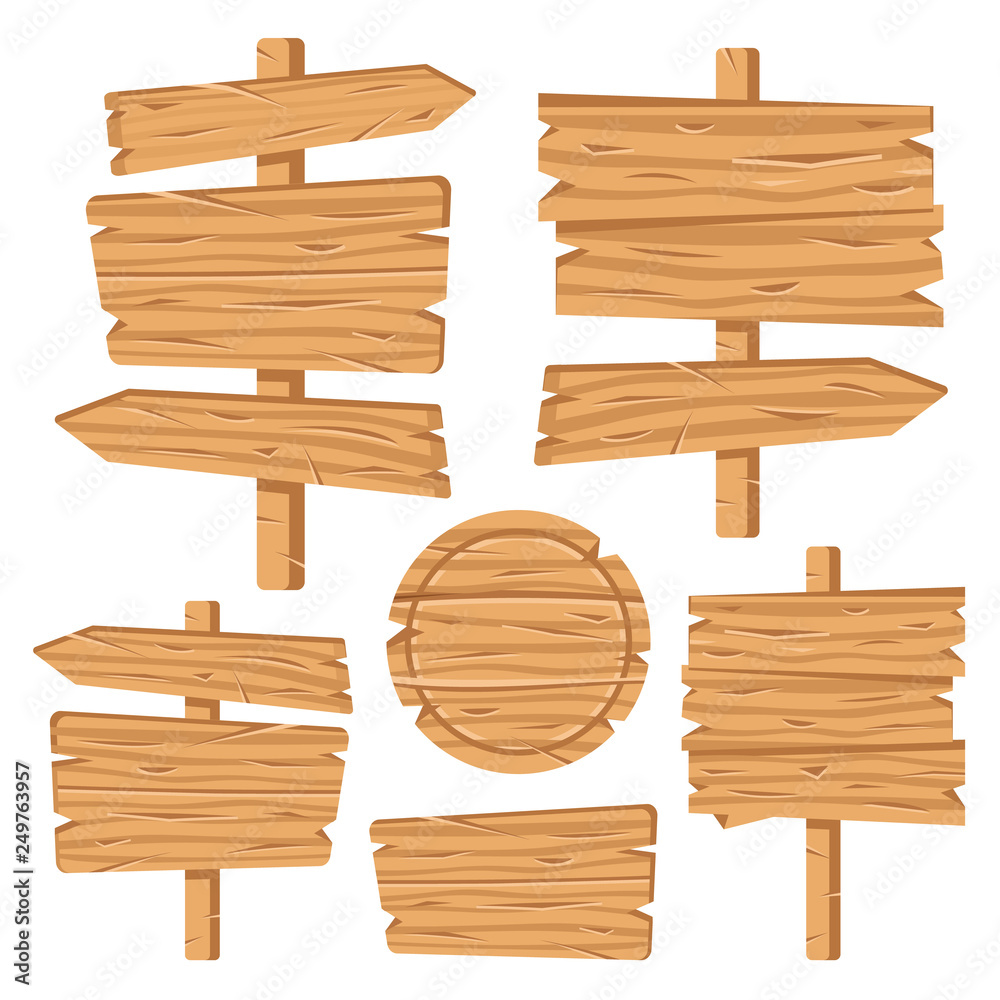 Wood signs set. Wooden boards, signposts, signages, plates, arrows ...