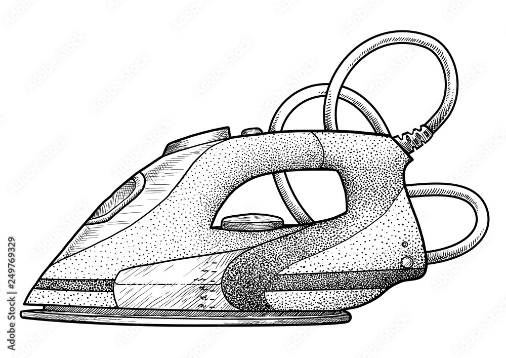 Iron illustration, drawing, engraving, ink, line art, vector Stock ...