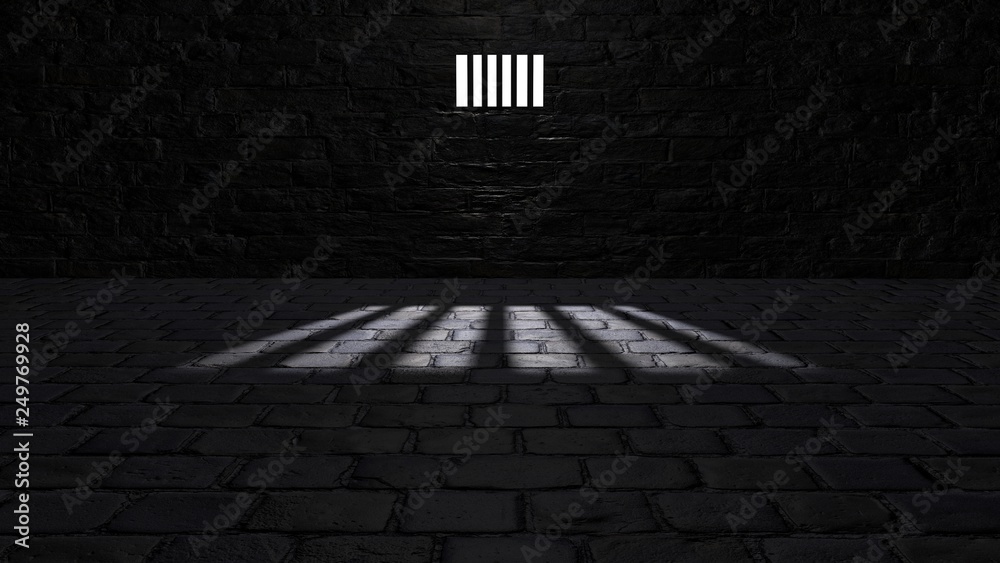 Prison cell, inside a prison cell. Shadows projected on the ground ...