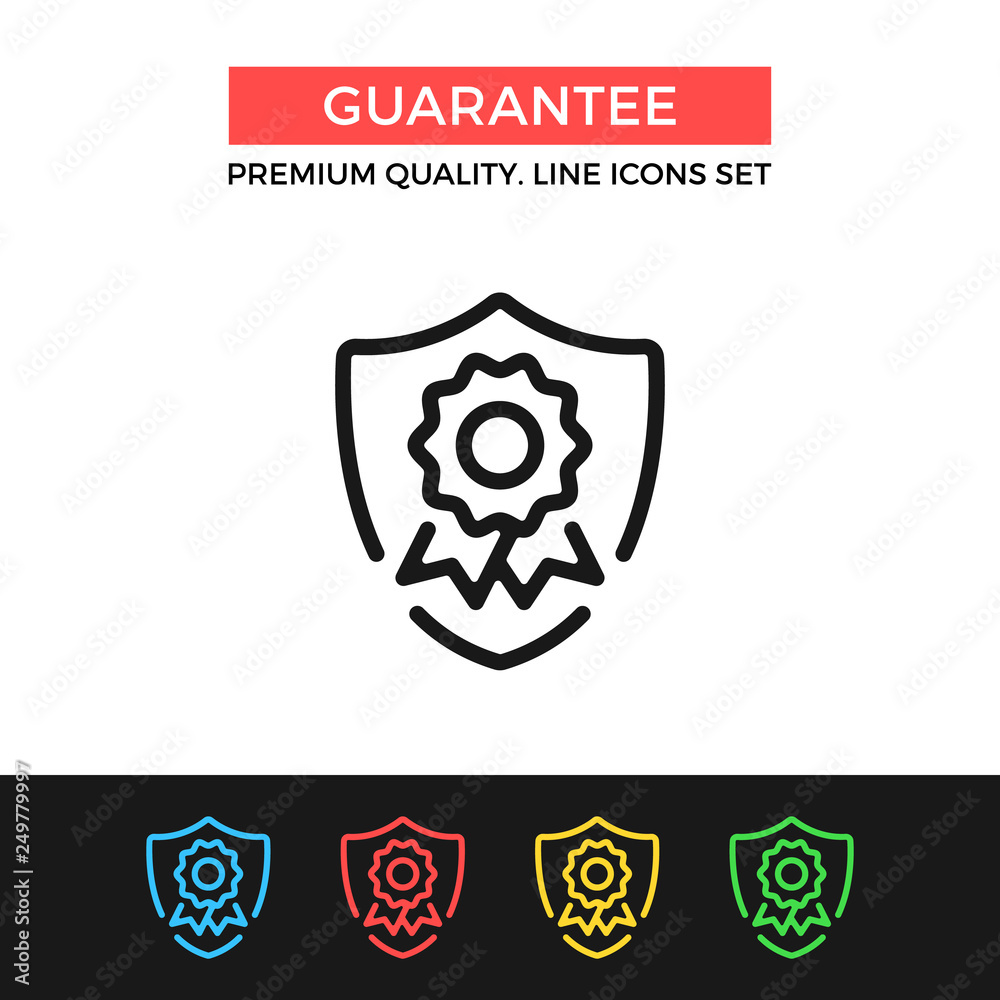 Vector guarantee icon. Shield with award badge. Premium quality graphic ...