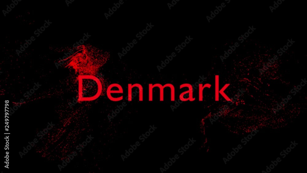 “Denmark” Animated Typography. Word Reveal with blowing red dust ...