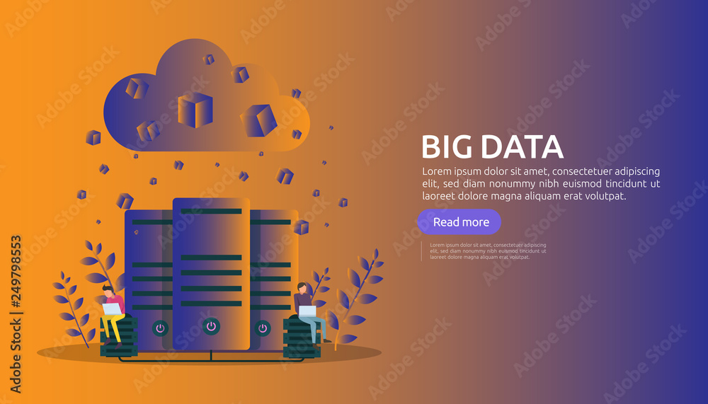 big data and analysis processing concept landing page template. cloud database service, server ...