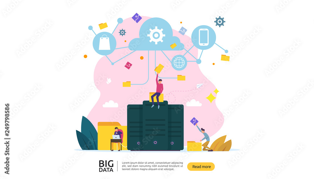 big data and analysis processing concept landing page template. cloud ...