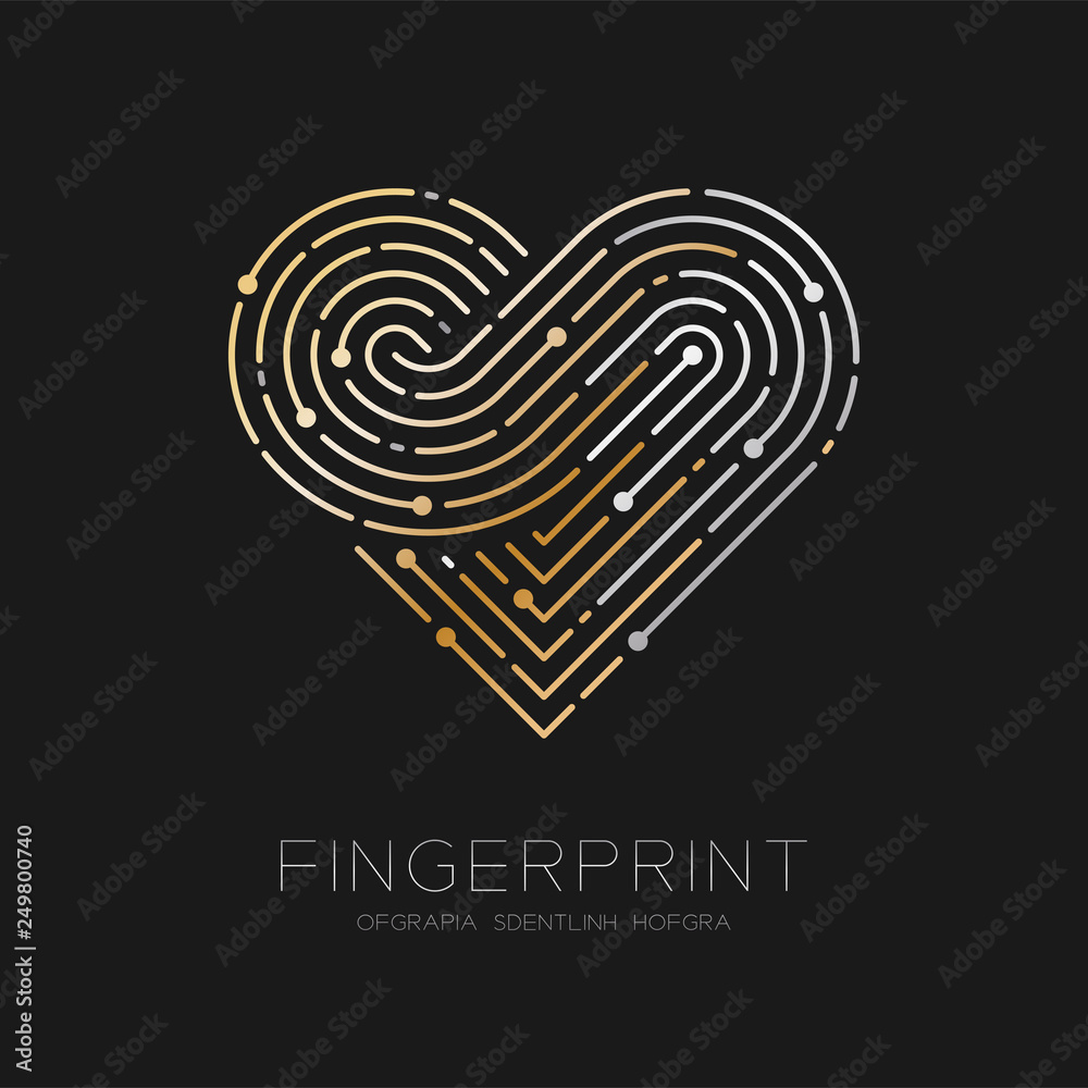 Heart pattern Fingerprint scan logo icon dash line, Love valentine ...