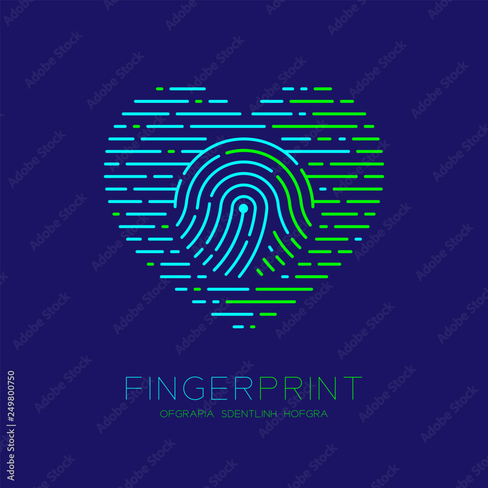 Heart pattern Fingerprint scan logo icon dash line, Love valentine ...