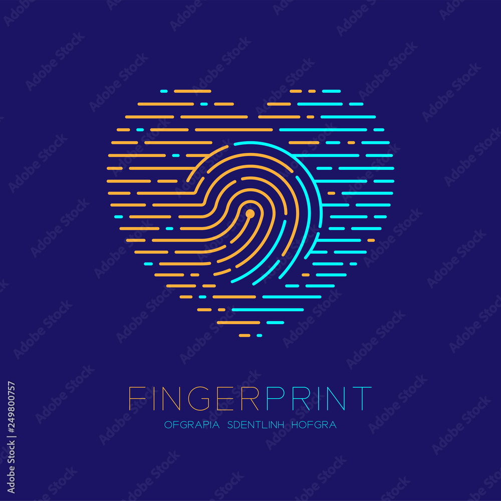 Heart pattern Fingerprint scan logo icon dash line, Love valentine ...