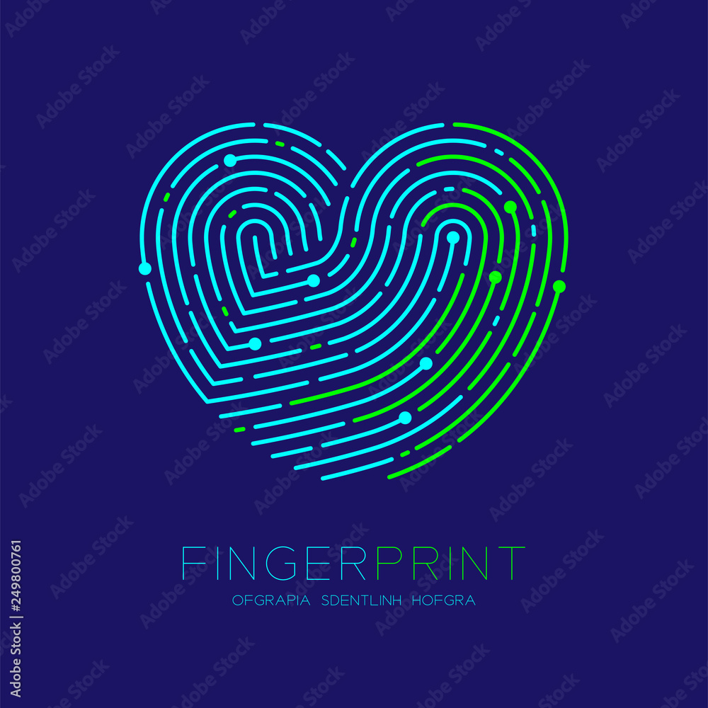 Heart pattern Fingerprint scan logo icon dash line, Love valentine ...