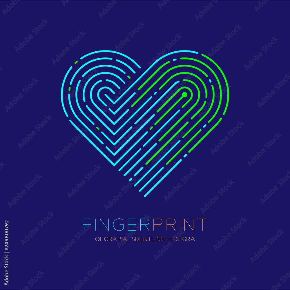 Heart pattern Fingerprint scan logo icon dash line, Love valentine ...