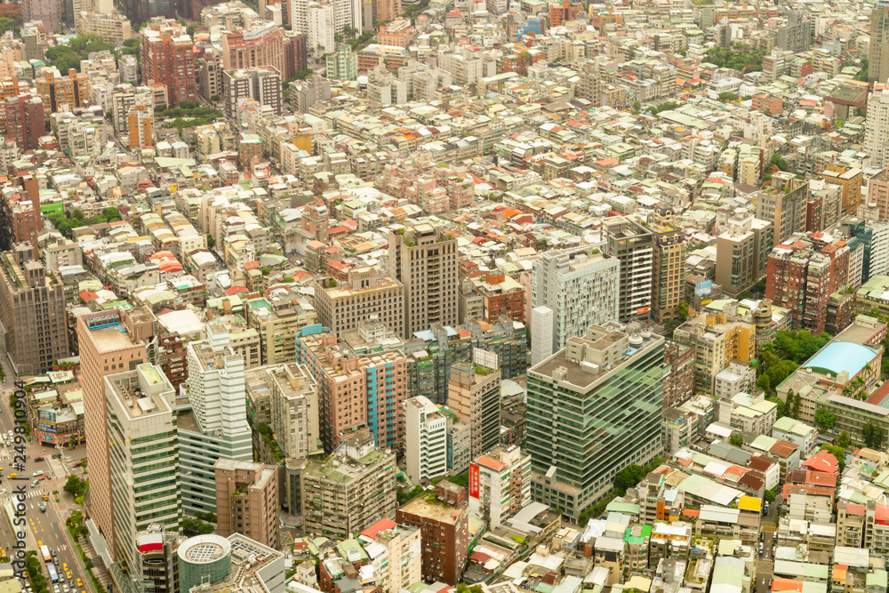 Aerial view city residence downtown cental business area, Taipie Taiwan ...