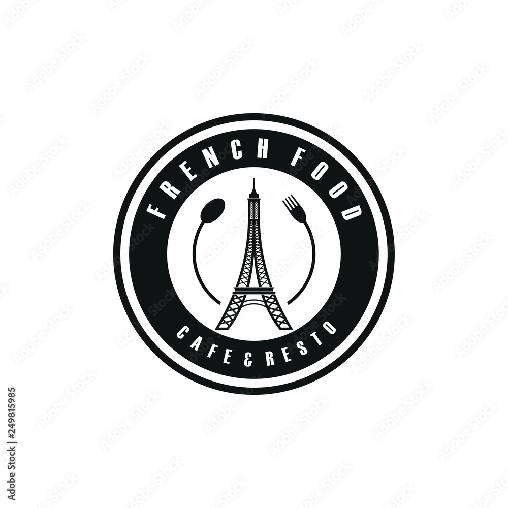 French resto logo design template. Awesome resto with eiffel tower ...