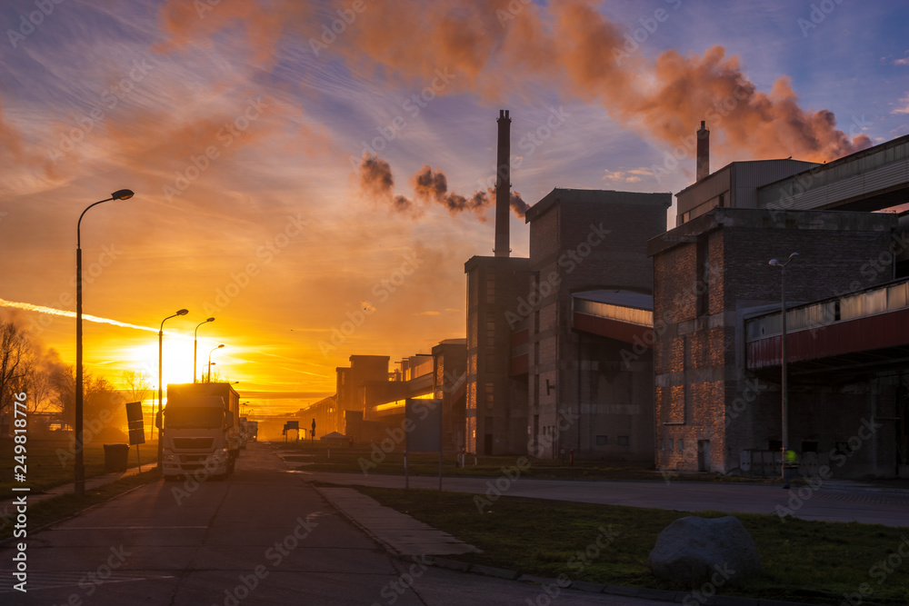an old chemical factory that emits huge amounts of dust and smoke Stock ...