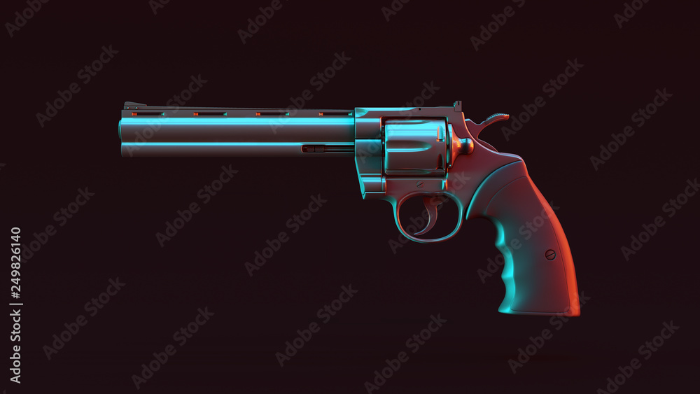 Poster Double Action Revolver with Red Blue Green Moody 80s lighting ...