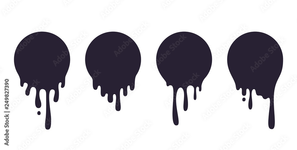 Dripping circle paint. Ink drop splash, melted liquid splatter, oil ...