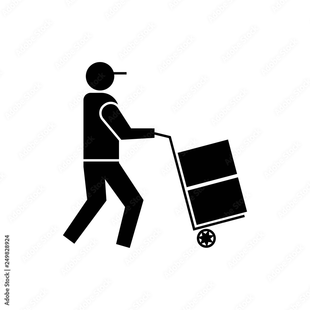 The worker icon is pushing the trolley. simple and trendy flat style ...