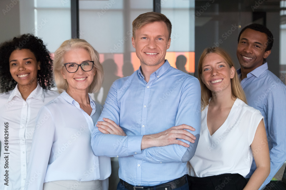 Successful startup founder company owner and staff members portrait ...