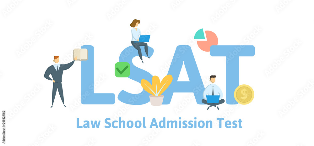 LSAT, Law School Admission Test. Concept with keywords, letters and ...