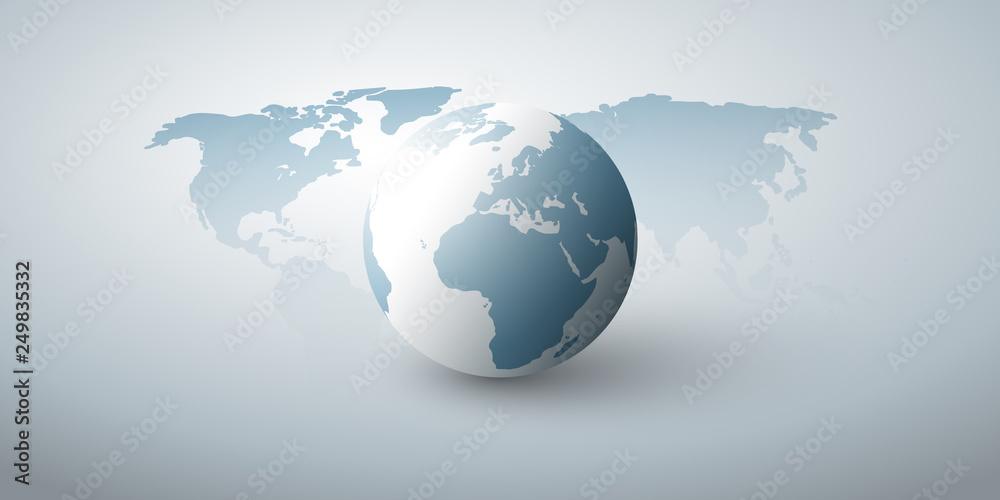 Earth Globe and World Map Design Layout - Global Business, Technology ...
