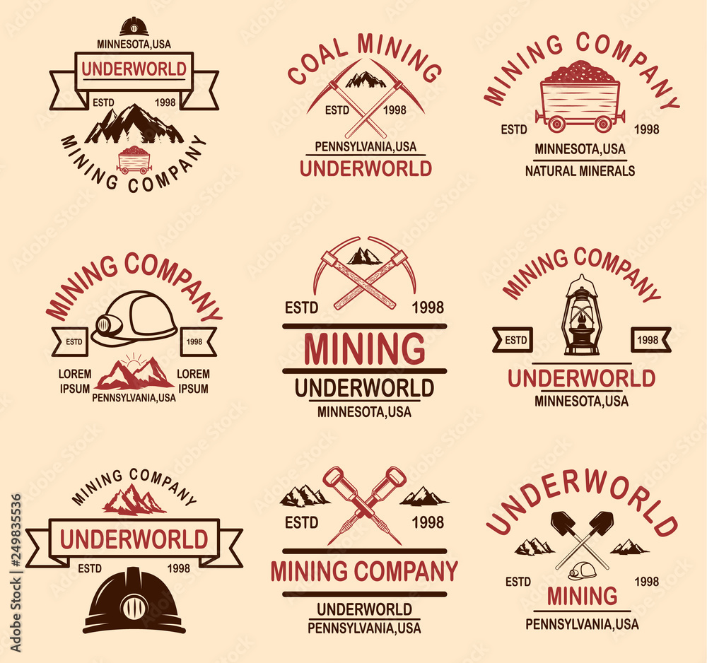 Set of coal mining company emblem templates. Design element for logo ...