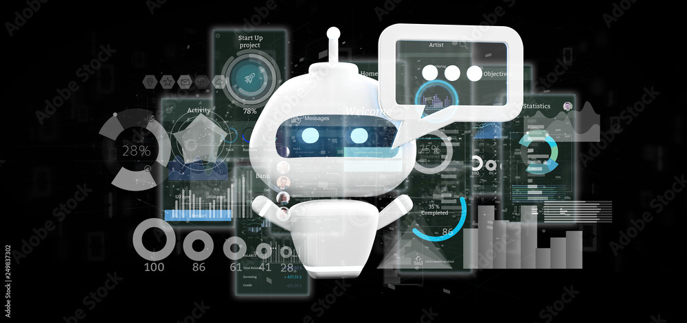 Chatbot with binary code, message and data 3d rendering Stock ...