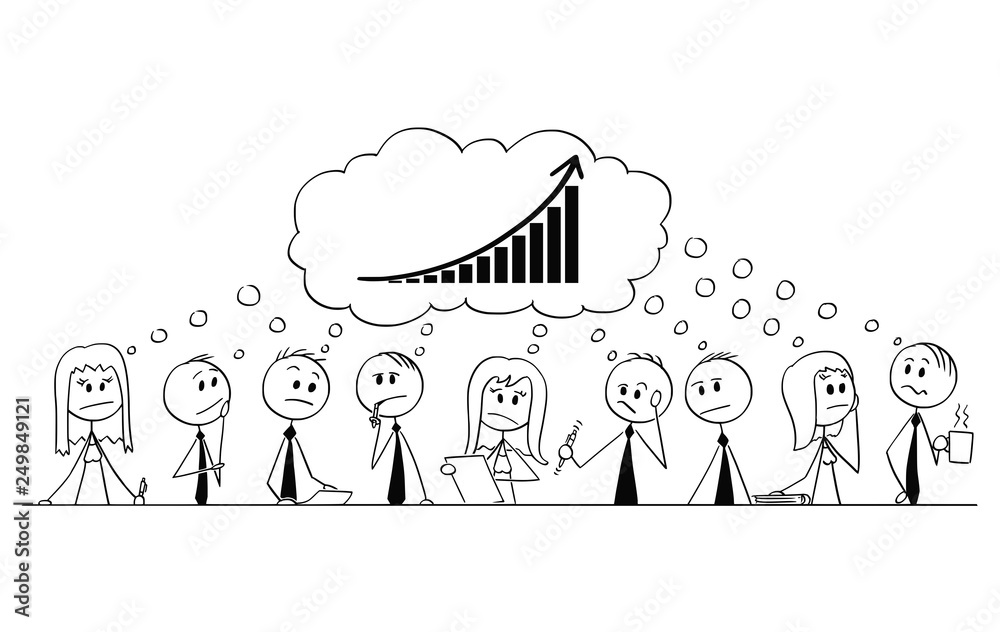 Cartoon stick figure drawing conceptual illustration of big team of ...