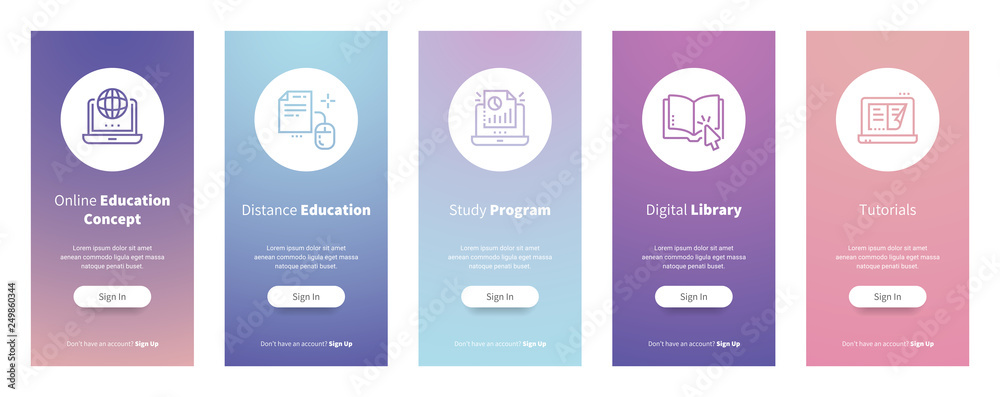 Online education concept, Distance education, Study program, Digital library, Tutorials Vertical ...