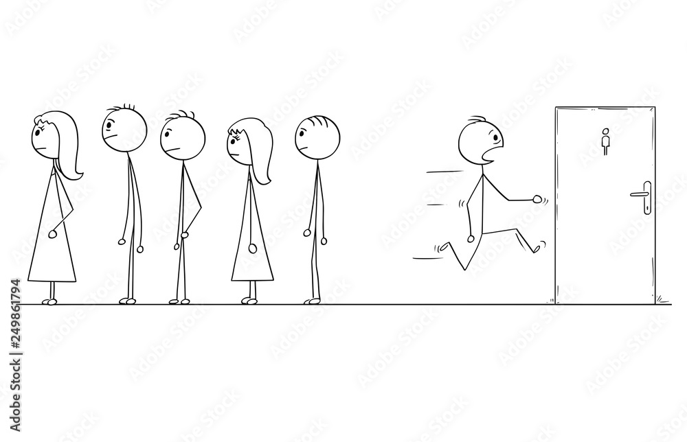 Cartoon stick figure drawing conceptual illustration of man waiting in ...