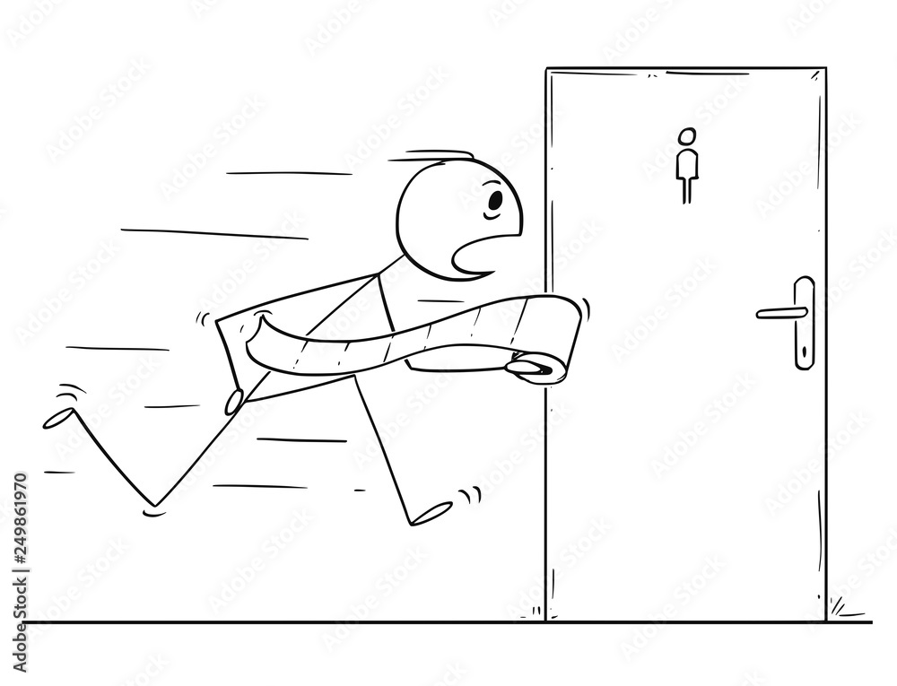 Cartoon stick figure drawing conceptual illustration of man with toilet ...